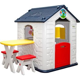 LittleTom Kinder Spielhaus ab 1 - Garten Kinderhaus mit Tisch - Kinderspielhaus Kunststoff - weiss
