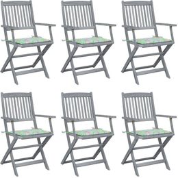 MAISONCHIC - Klappbare 6 Stk.Gartenstühle Relax-Sessel,Gartenmöbel mit Kissen Massivholz Akazie -94130 - Grau