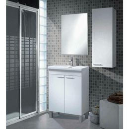 Dmora - Unterschrank Naperville, Badezimmerschrank, Kleiderschrank mit 2 Türen mit Spiegel, Waschbecken nicht enthalten, cm 50x40h80, Weiß