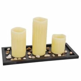 BURI LED-Kerzen 3er-Set auf Tablett mit Dekosteine Wachskerzen Stumpenkerze Vanille