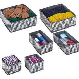 Schubladen Organizer, 6-teiliger Wäscheorganizer für Kleiderschrank, Schublade uvm., 3 Größen, grau/weiß - Relaxdays
