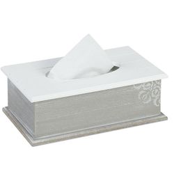Taschentuchbox, Kosmetiktücherbox, eckige Tuchbox Taschentücher, hbt: 9,5x27x16 cm, Tuchspender, grau/ weiß - Relaxdays