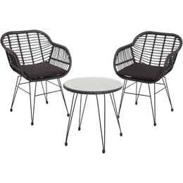 Poly-Rattan Garnitur HHG 945, Balkon-Set Gartengarnitur Sitzgruppe Stuhl, Seil anthrazit, Kissen anthrazit - grey