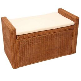 HHG Sitzbank Genua Rattan mit Stauraum und Kissen 88cm honigfarben - brown