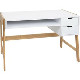 Schreibtisch HHG 671, Bürotisch Computertisch Arbeitstisch, Schublade, Bambus 76x115x58cm weiß - white