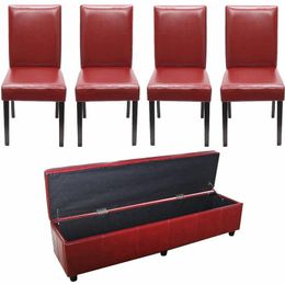 HHG [NEUWERTIG] Garnitur Sitzgruppe Bank mit Aufbewahrung Kriens XXL+4 Stühle Littau, Kunstleder/Leder rot - red