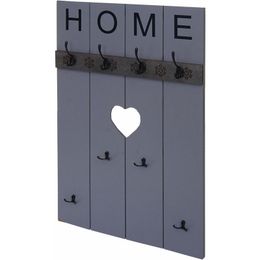 Wandgarderobe HHG 913 Home, Garderobenpaneel Garderobe, Shabby-Look Vintage, 8 Haken 91x60cm grau-blau - grey