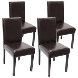 HHG 4er-Set Esszimmerstuhl Stuhl Küchenstuhl Littau Leder, braun dunkle Beine - brown