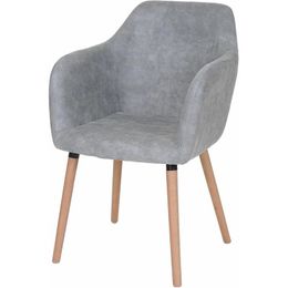 HHG Neuwertig] Esszimmerstuhl Vaasa T381, Stuhl Küchenstuhl, Retro 50er Jahre Design Textil, vintage betongrau, helle Beine - grey