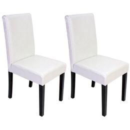HHG 2er-Set Esszimmerstuhl Stuhl Küchenstuhl Littau Leder, weiß, dunkle Beine - white