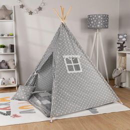 Tipi Kinderzelt für Kinderzimmer Zelt Spielzimmer Indoor Stabil Robust Grau, Mit Zubehör - Paco Home