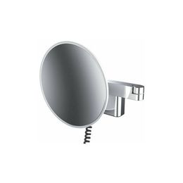 Emco LED Rasier- und Kosmetikspiegel, Wandmodell, Doppelgelenkarm, Vergrößerung 5- fach, rund, Spiralkabel und Stecker, Farbe: Chrom - 109506040