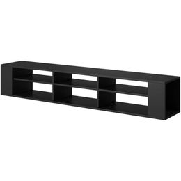 Weri - TV-Board / tv - Hängeboard mit 6 offenen Fächern, minimalistisch, 175 cm breit (Schwarz) - Selsey