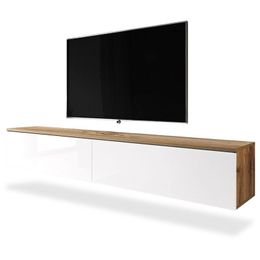 Selsey - TV-Lowboard kane in Wotan Eiche/Weiß Hochglanz, hängend/stehend, modern, 2 Klappen, 180 cm