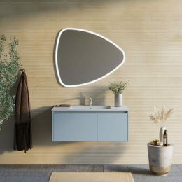 KIAMAMI VALENTINA Wandmontierter Badezimmerschrank Mit Waschbecken 100Cm Matt Blau, Led Spiegel Monaco
