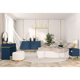 Lomadox Schlafzimmer Set, 4-teilig, MONTPELLIER-131, in dunkelblau mit Schminktisch, Kommode & 2 Nachtschränken - blau