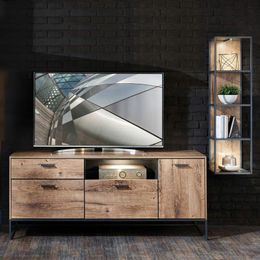 Lomadox TV-Media Wohnwand MINNEAPOLIS-55 im Industrial-Design in Haveleiche Cognac mit Matera anthrazit, b/h/t ca: 240/165/48 cm - braun