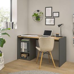 Lomadox - Büromöbel Set anthrazit mit Eiche CRISP-61 modern 2-teilig mit Schreibtisch - anthrazit