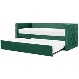 Beliani Tagesbett Grün Samtstoff 90x200 cm mit Lattenrost Nieten Modern Glamour - Grün