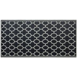 Beliani Outdoor Teppich / Kunststoffmatte Schwarz/Weiß 90 x 180 cm Zweiseitige mit Marokkanischem Muster Rechteckig Modernes Design - Weiß