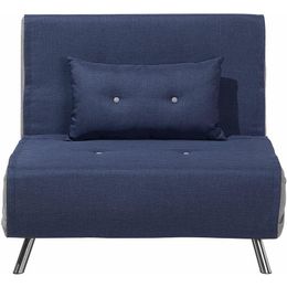 Beliani - Sofa Dunkelblau Stoffbezug mit Schlaffunktion 1 Dekokissen Silberne Edelstahlbeine Schlafsofa Gästebett Modern Wohnzimmer Ausstattung Möbel