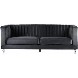 Beliani 3-Sitzer Sofa Schwarz Samtstoff mit Steppung Hohen Armlehnen Transparenen Acryl-Füßen Dicken Sitzkissen Modern Glam Wohnzimmer Ausstattung