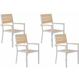 Beliani Gartenstuhl 4er Set Beige Kunstholz Aluminium mit Hohen Armlehnen Lamellen-Optik Modern für Balkon Terrasse Garten Ausstattung - Weiß