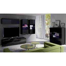 Lomadox Wohnmöbel Set mit Highboard in schwarz Hochglanz CAIRNS-132 - schwarz