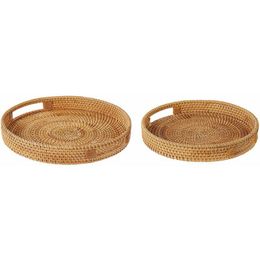 Beliani Dekotablett 2er Set Natur aus Rattan Rund Deko Wohnaccessoires Tischdeko Boho Modern für Esszimmer Esstisch Wohnzimmer