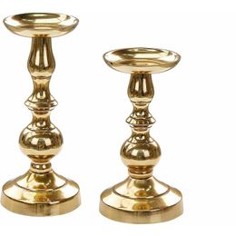 Beliani Kerzenständer 2er Set Gold aus Aluminium für Stumpenkerzen Glänzend Dekoration Deko - Gold