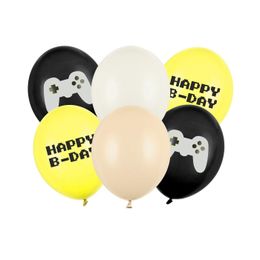 partydeco Latexballon, Luftballons Happy Birthday Gamer 30cm Schwarz / Gelb 6er Set