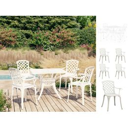 vidaXL Garten-Essgruppe 5-tlg Bistro-Set Aluminiumguss Weiß Sitzgruppe Set