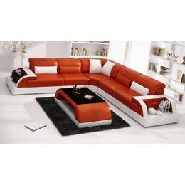 JVmoebel Wohnzimmer-Set, Leder Modern Couch Ledersofa Sofagarnitur Sofa L-Form Couchtisch