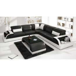 JVmoebel Wohnzimmer-Set, Leder Modern Couch Ledersofa Sofagarnitur Sofa L-Form Couchtisch