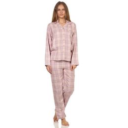 Normann Pyjama Damen langarm Flanell Schlafanzug kariert