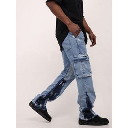 Denim House Loose-fit-Jeans Herrent Jeans Boot-Cut Cargo Jeans mit Farbeffekten Blau W36/L34
