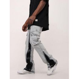 Denim House Loose-fit-Jeans Herrent Jeans Boot-Cut Cargo Jeans mit Farbeffekten Grau W36/L34