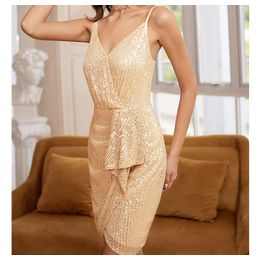 AFAZ New Trading UG Sommerkleid Abendkleid/CocktailkleidTrägerkleid mit unregelmäßigen Pailletten 2-in-1-Kleid