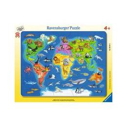 Ravensburger Kinderpuzzle Weltkarte mit Tieren 30 Teile, Rahmenpuzzle