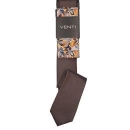 Venti Krawatte Venti Set aus Krawatte und Einstecktuch gemustert, braun