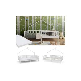 VICCO Hausbett Kinderbett Justus Weiß 90 x 200 cm mit Matratze modern