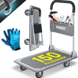 Masko® Plattformwagen Transportwagen Lagerwagen Klappbar Inkl. Arbeitshandschuhe Feststellbremse Transporthilfe Mit 6 Sicherungsösen 360° Lenkrollen Paketwagen Klappwagen