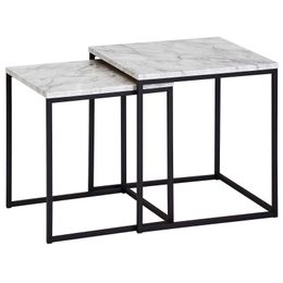 KADIMA DESIGN Marmor-Optik Beistelltisch Set, moderne Wohnzimmermöbel, robustes Metallgestell, 40x42,5x40 cm und 35x39,5x35 cm.