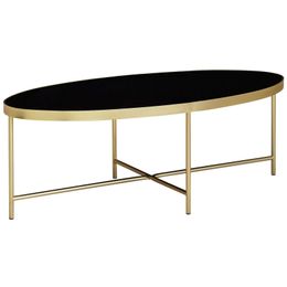 KADIMA DESIGN VILS Couchtisch, oval, Glasplatte, filigranes Metallgestell, Schwarz/Gold, 110x56 cm