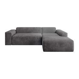 Juskys Sofa Vals Rechts mit PESO Stoff - Ecksofa Couch Wohnzimmer modern Sitzfläche - Dunkelgrau