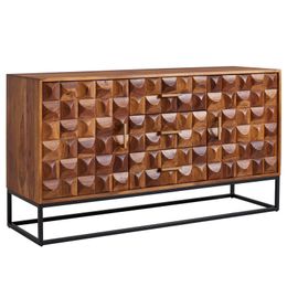 KADIMA DESIGN Sheesham Holz Sideboard, 145x81x45 cm, Industrial Design, Metallgestell