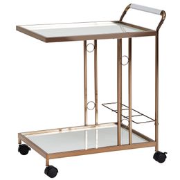 KADIMA DESIGN Servierwagen in elegantem Goldton, Retro-Stil, mobil mit Rollen, 67x80x45 cm, Glasablagen.