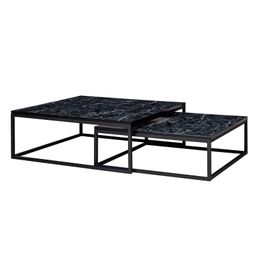 KADIMA DESIGN MARMIX Couchtische 2er Set: Quadratisch, Marmoroptik, Metallgestell, 22-27 cm Höhe, leicht zu reinigen.