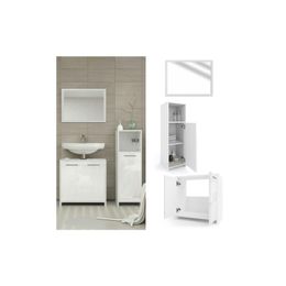 VICCO Badmöbel Set Kiko Badezimmer Spiegel Kommode Unterschrank Weiß / Weiß Hochglanz