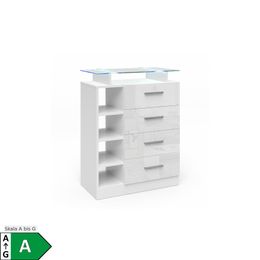 VICCO Kommode Asti 4 Schubladen Highboard LED Beleuchtung Glasablage Anrichte